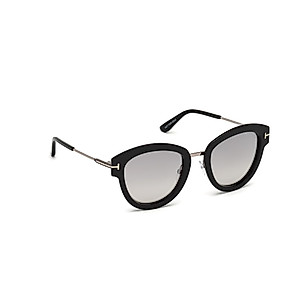Tom Ford FT0574 14C Shiny Light Ruthenium Mia Cats Eyes Sunglasses Lens Categor, Black, 52-22-140
