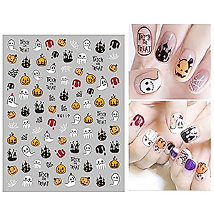 12 Sheets Halloween Nail Art Stickers Decals Self-Adhesive Pegatinas Uñas Cute Ghost Hat Castle Cat Skull Bat Nail Supplies Nail Art Design Decoration Accessories