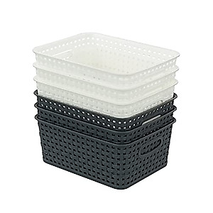 Vcansay 6-Pack Plastic Storage Basket, Small Weave Storage Basket