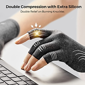 FREETOO Arthritis Gloves for Women for Pain, Strengthen Compression Gloves Grey-Black