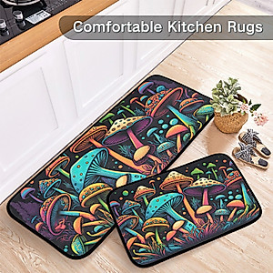 ZENWAWA Kitchen Mats 2 Pieces Set for Floor Magical Mushrooms Print, Non Skid Anti Fatigue Kitchen Rugs Cushioned Absorbent Comfort Floor Mats for Kitchen Sink