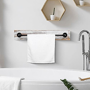 MyGift 24-inch Industrial Black Metal Towel Bar Rack with Vintage White Wood Wall Mount Bathroom Towel Holder