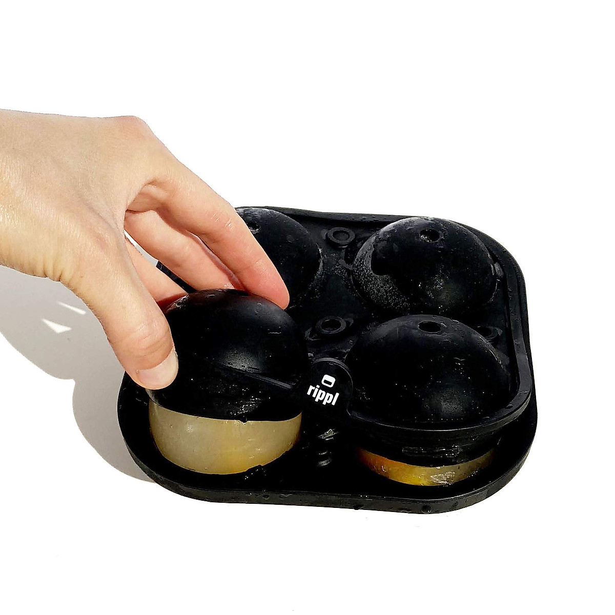 Rippl Ice Sphere Tray - Silicone Ice Tray with 4 Cavity Sphere Ice Cube Mold - Will Make Big Ice Spheres For Whiskey - In Black