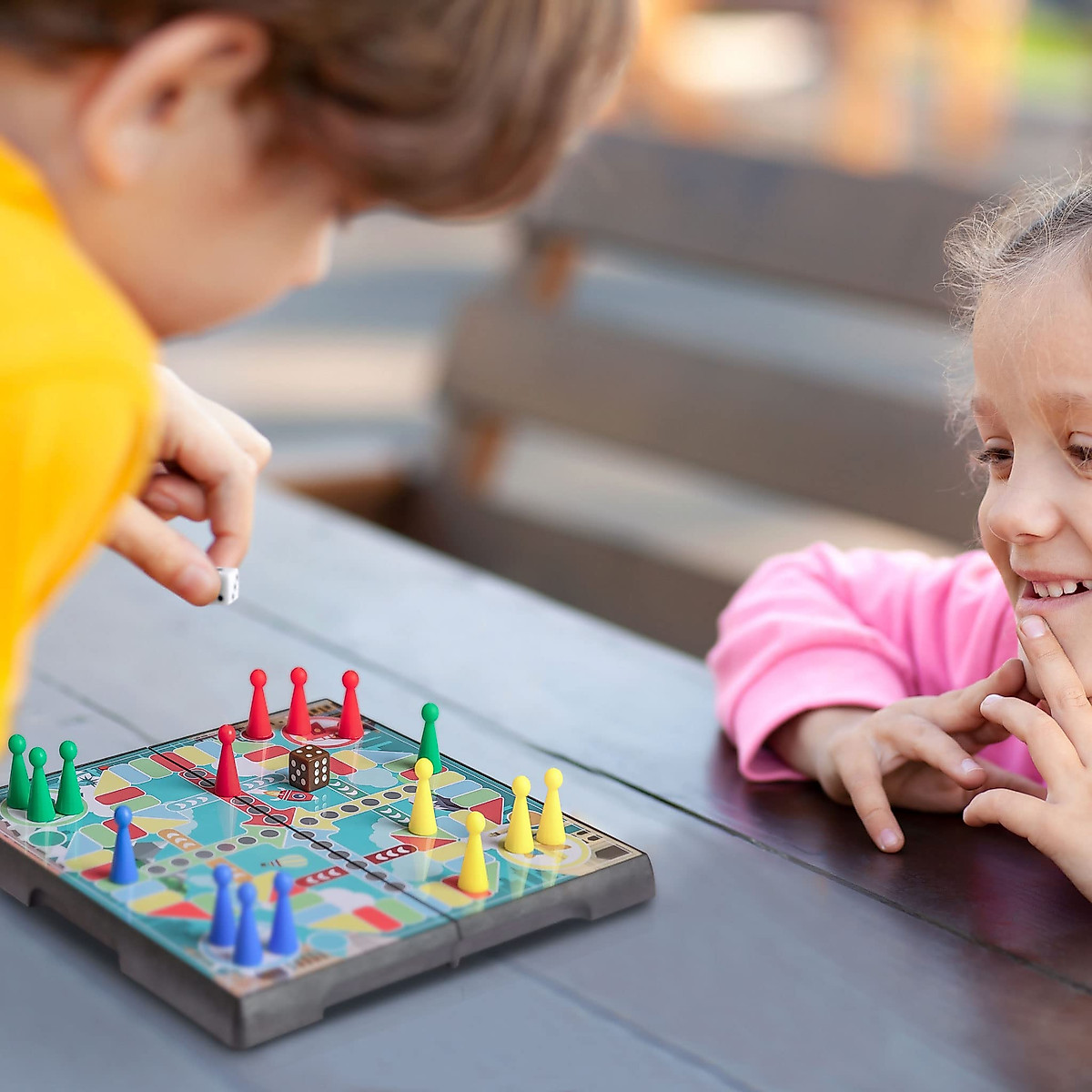 Yellow Mountain Imports Ludo Magnetic Folding Travel Large Board Game Set - 8 Inches - Portable Classic Strategy Game Set