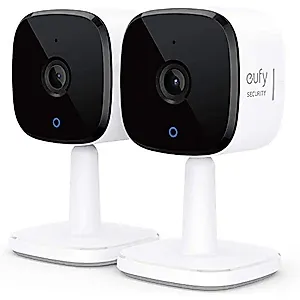 eufy Security, 2K Indoor Cam 2-Cam Kit, Plug-in Security Indoor Camera with Wi-Fi, IP Camera, Human and Pet AI, Works with Voice Assistants, Two-Way Audio, HomeBase Not Required. (Renewed)