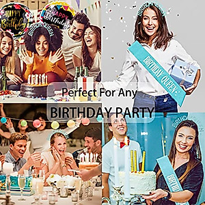 Kaiersi Birthday Crowns for Women Birthday Queen Sash & Rhinestone Headband Set - Birthday Tiara and Sash kit,Crystal Hair Accessories for Cake Toppers Birth Hairpiece Hair Band for Party (Blue)