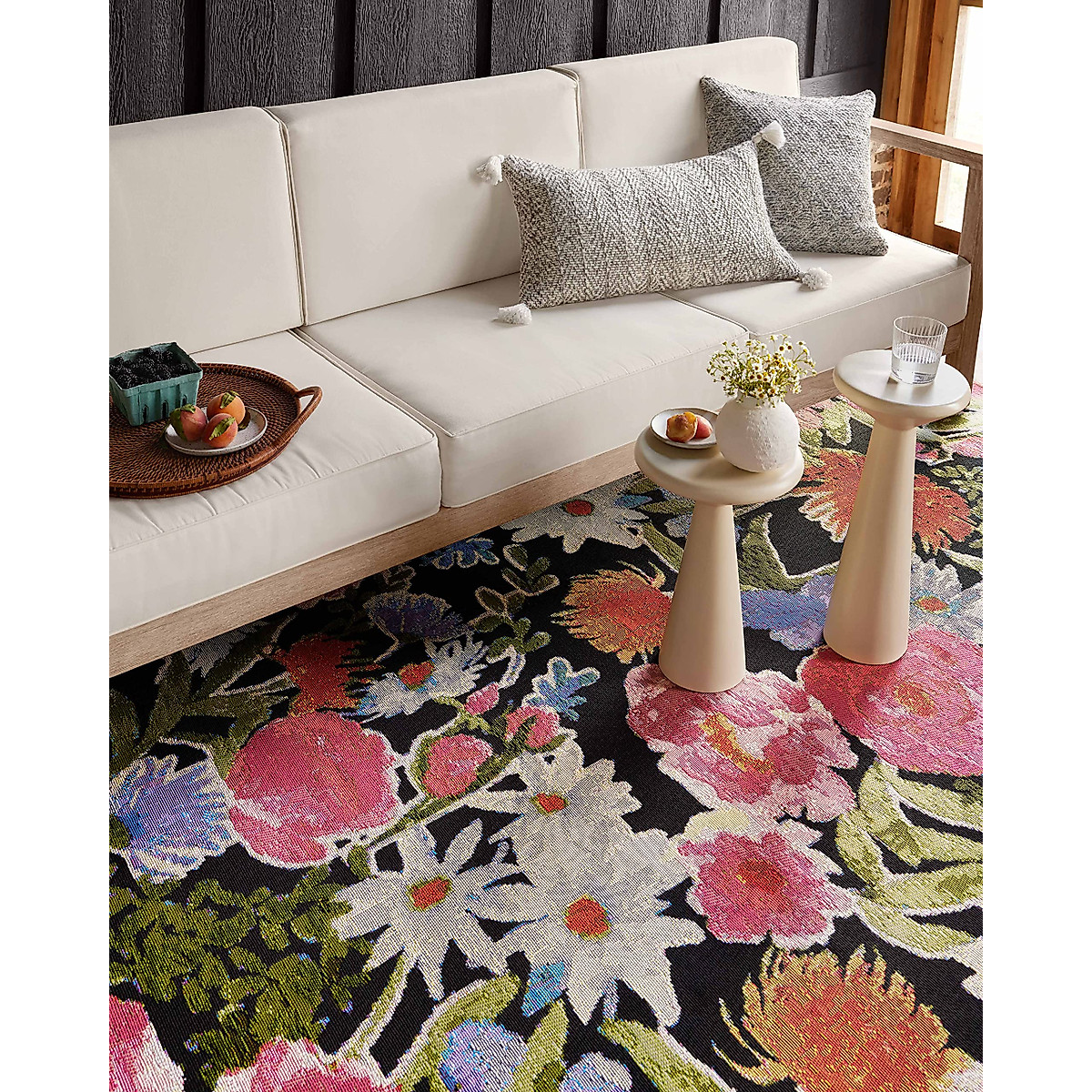 Loloi II Botanical Black/Multi 3'-3" x 3'-3" Round Accent Rug