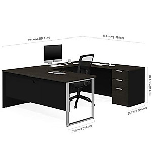 Bestar Pro-Concept Plus U-Shaped Executive Desk with Pedestal, Deep Grey & Black
