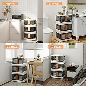 Sillars Storage Bins with Lid, Plastic Foldable Storage Box, Stackable and Nestable Storage Container for Home Organization, 3 Packs, 8 Gallons, Transparent