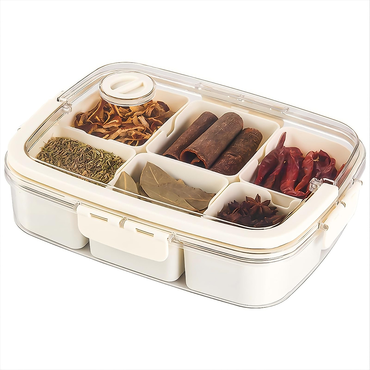 Hutuzldz Divided Serving Tray with Lid, 6 Compartments Snackle Box Charcuterie Container, Portable Snack Platters for Fruit, Nuts, Vegetable, Entertaining, Party, Picnic (1 pack 6 Compartments)