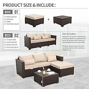 Oasishine Wicker Patio Furniture Patio Couch 3 Pieces Patio Furniture Set Outdoor Sectional with Ottoman and Outdoor Storage Table with Lining Weathering Non-Slip Cushions Waterproof Covers, Khaki