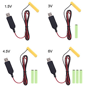 LR03 AAA Battery Eliminator 2m USB Power Supply Cable Replace 1 to 4pcs AAA Battery for Electric Toy Flashlight Clock (4.5v)