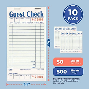Server Note Pads [10 Books] - Guest Checks Notepad for Waiter Waitress Servers, Commercial Check Pads with Guest Receipt for Restaurants Food Order, 50 Sheets/Pad