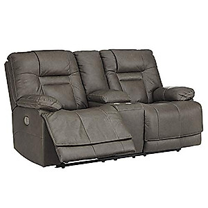 Signature Design by Ashley Wurstrow Leather Adjustable Dual Sided Power Reclining Loveseat with Console & USB Charging, Dark Gray