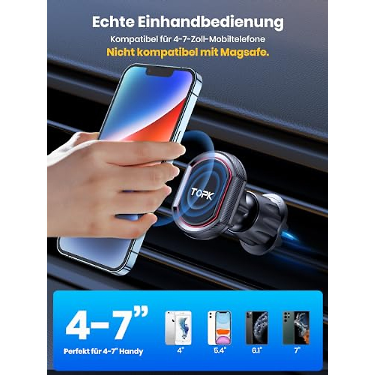TOPK Phone Holder Car, Magnetic Phone Holder for Car, Upgrade Hook Clip Air Vent Mount with Strongest Magnet for Cellphones