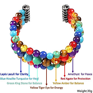 7 Chakra Healing Bracelet Handmade Natural Stone Yoga Beads Beaded Band Compatible with Fitbit Versa/Fitbit Versa 2 / Fitbit Versa Lite