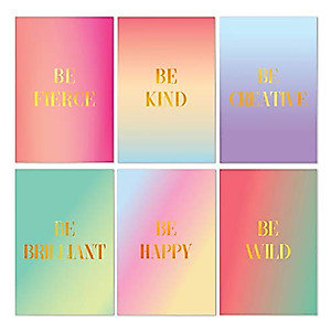 CAVEPOP Inspirational Greeting Cards Stationary Set, Thinking of You Encouragement Cards with Envelopes - 4 x 6 Inches - Pink, Blue and Purple Ombre with Gold Foil - 36 Pack (6 Designs)
