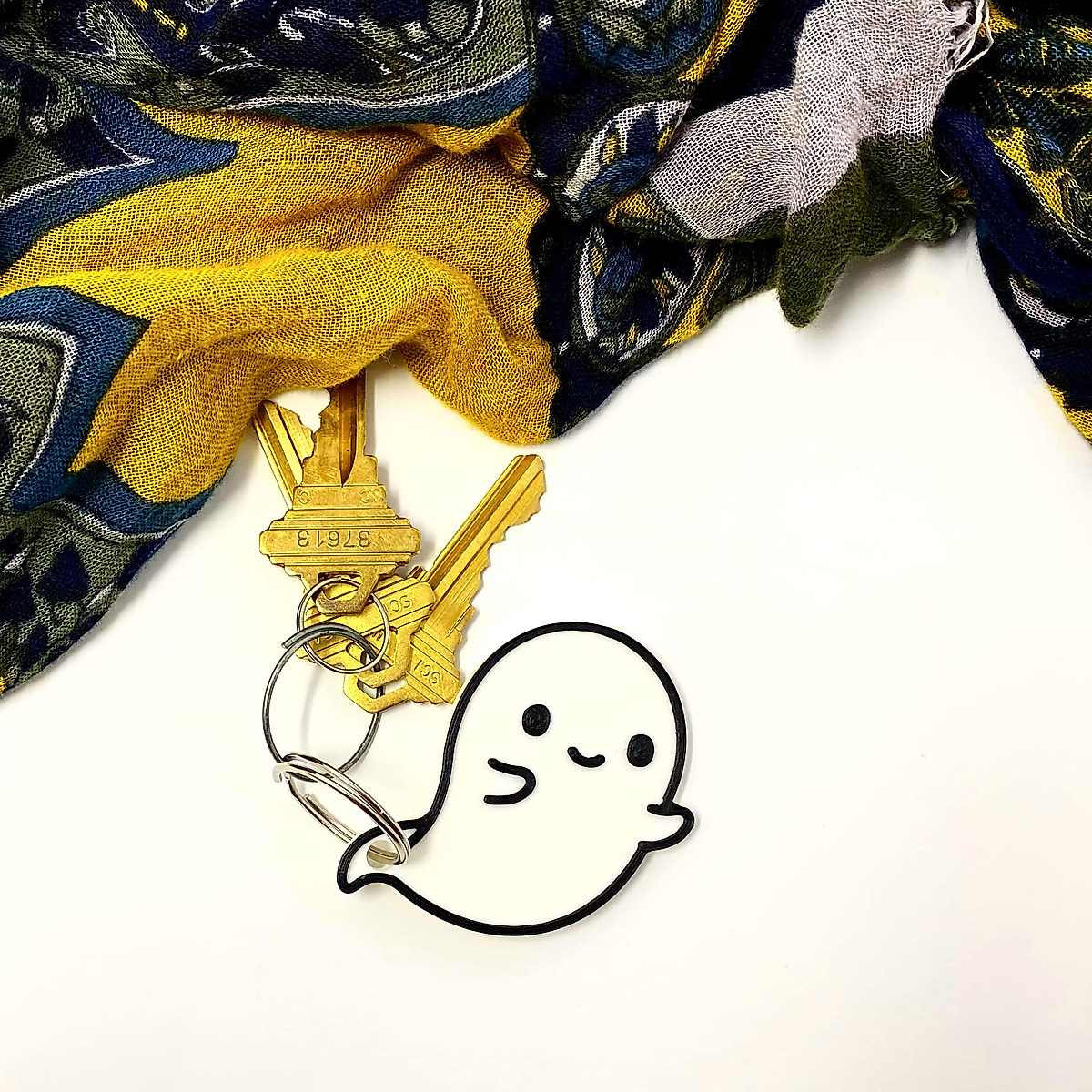 Cute Kawaii Ghost Keychain - Perfect for Hanging your keys. Decorate your Backpacks, Lunchboxes, Luggage, & Tote Bags (Ghost)