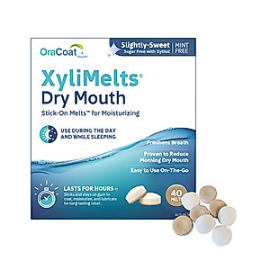 Oracoat XyliMelts Dry Mouth Relief Moisturizing Oral Adhering Discs 40 Count, Slightly-Sweet with Xylitol, for Dry Mouth, Stimulates Saliva