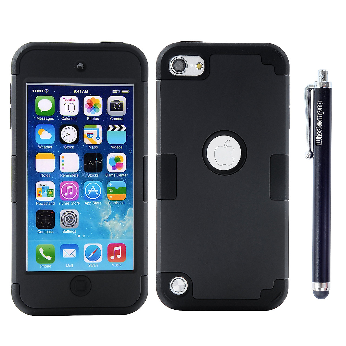 Wisdompro Case for iPod Touch 7, for iPod Touch 6, for iPod Touch 5, 3 in 1 Hybrid Soft Silicone and Hard PC Protective Case Cover for iPod Touch 5th 6th 7th Generation - Black/Black