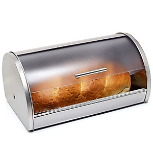 Galashield Bread Box for Kitchen Countertop | Bread Holder Storage Container | Bread Bin Stainless Steel with Frosted Acrylic Roll Top