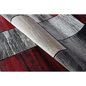Ladole Rugs Geometric Design Contemporary Modern Copper Currant Area Rug - Amazing Carpet for Living Room, Bedroom, Kitchen, and Office - Red and Grey, 5x8(5'2" x 7'5", 160cm x 230cm)