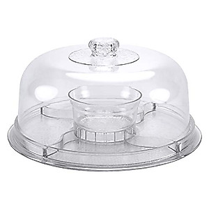 Lillian Tablesettings Cake Stand with Dome Cover, 6-in-1 Multi-Purpose Use, Serving Platter, Punch Bowl, Desert Platter and More, BPA Free, Clear (60220)