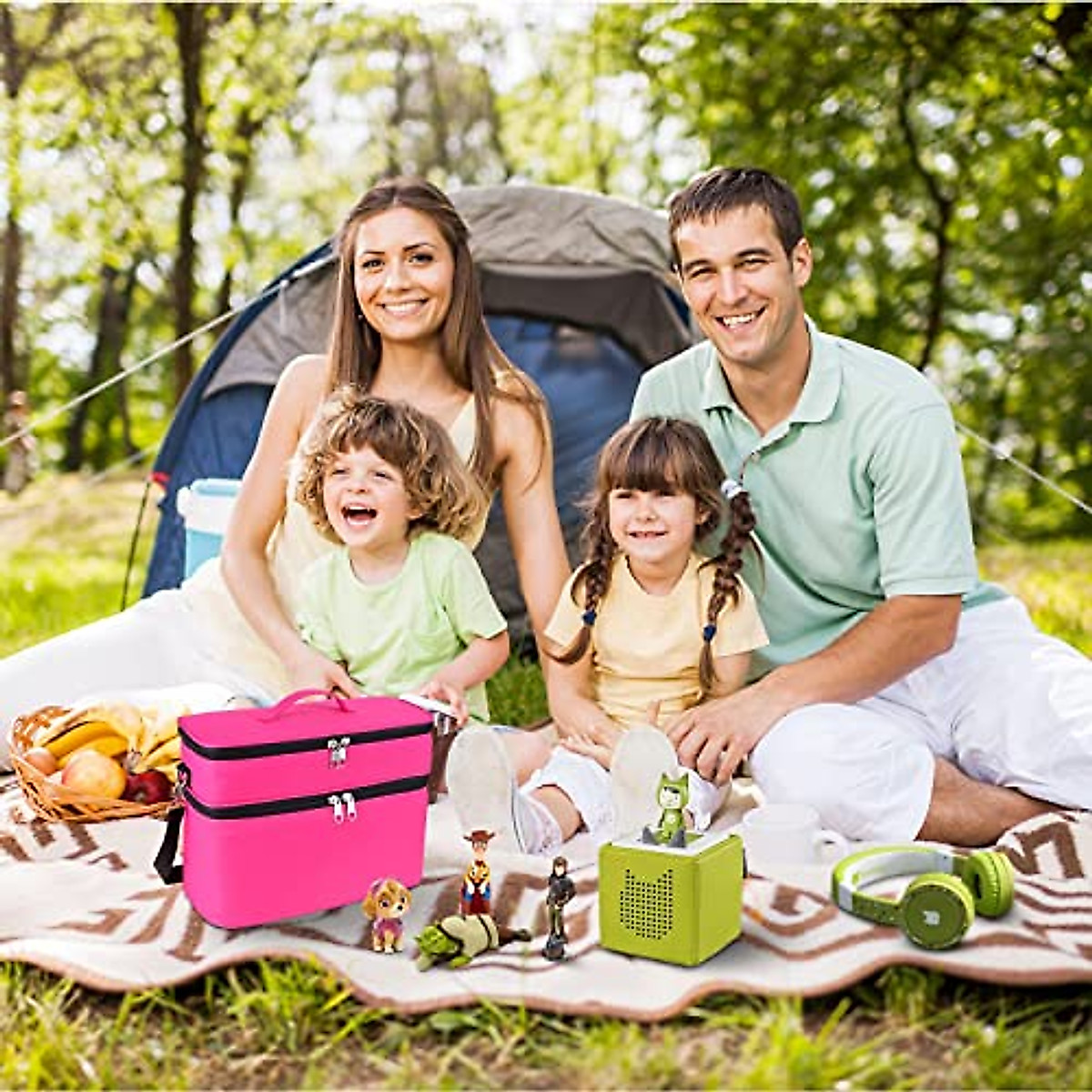 Bevegekos Tonies Carrying Case for Toniebox Starter Set, Storage Travel Carrier Bag for Audio Player, Figures, Charging Station & Headphones, Box only (Large, Rosy Red)