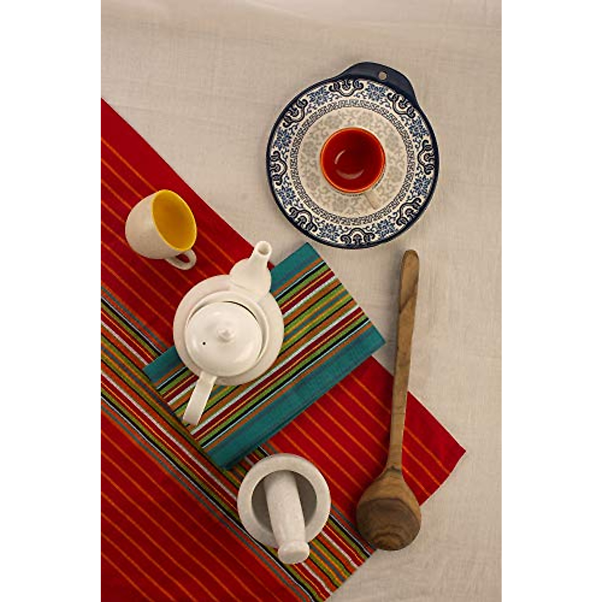 Neolino Kitchen Dish Towels, Salsa Stripe, 100% Natural Absorbent Cotton (Size 28 x 16 inches), Pack of 12-Multi Color