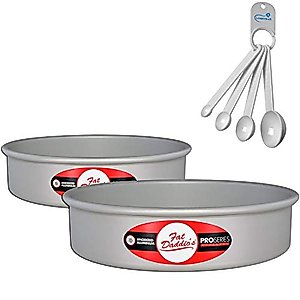 Lumintrail Fat Daddios Anodized Aluminum Tiered Round Cake Pans Bundle with a Spoon Set (4" Diameter (Set of 2), 2" Deep)