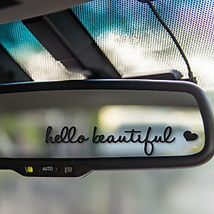 3x Hello Beautiful Rearview Mirror Decal,Vinyl Car Decals For Women,Vanity Mirror Stickers,Girl Car Decal Gifts,Car Window Decal,Car Mirror Sticker,Car Window Decal, Self Affirmations Decal