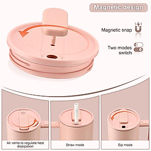 40oz Magnetic Lid Insulated Tumbler with Handle, 360° Rotating & Removable Cover, Leak-Proof Travel Mug with Soft Silicone Straw for Drivers, Commuters, Road Trips, Dishwasher Safe (Pink)