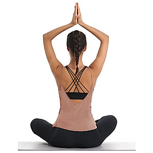 LEXISLOVE Strappy Sports Bras for Women Criss Cross Back Medium Support Workout Yoga Padded Sports Bra with Removable Cups Black L