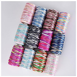 2Roll 100G 3mm Flat Polypropylene Ribbon, Lightweight Colorful Knitting Ribbon Twine Bright Silk Thread Yarn for DIY Crochet Sun Hat Bag Slippers Cushion
