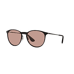 Ray-Ban RB3539 Erika Metal Polarized Round Sunglasses, Black/Evolve Photochromic Brown to Dark Brown, 54 mm