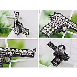 Alilang Adjustable Clear Crystal Colored Rhinestones Cutout Gun Pistol Ring (Silver)