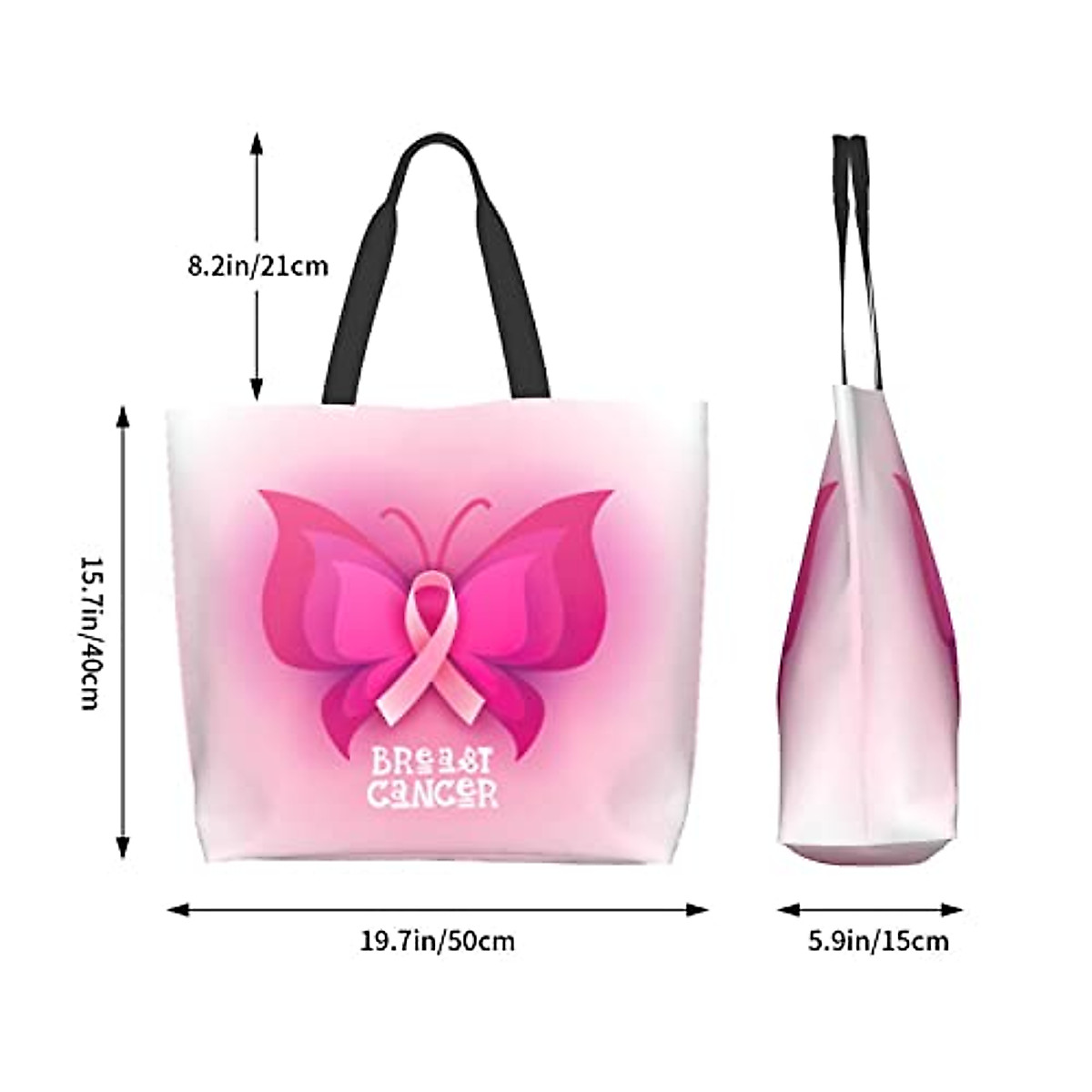 Ribbon Butterfly Breast Cancer Awareness Tote Bag For Women,Womens Tote Bags,Waterproof Tote Purse for Teacher,Gym,Work,School with interior Pocket