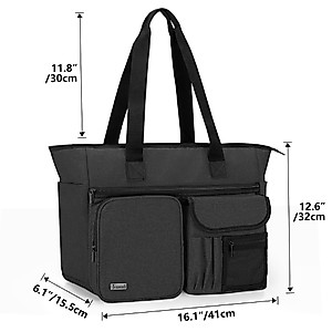 Trunab Teacher Tote Bag, Teacher Work Bag with Multiple Pocket and Padded Compartment for up to 15.6”Laptop, Zip Top Utility Carrying Bag for Working Women, Travel, Office, Business, Black