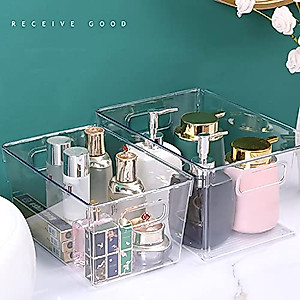 Stackable Storage Box with Handles, Clear Pantry Organizer Bins, Food Storage Basket for Kitchen, Countertops, Cabinets, Refrigerator, Freezer, Bedrooms, Bathrooms, 24x13x12CM