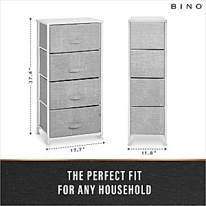 BINO 4-Drawer Fabric Dresser Storage Tower, Light Grey | Closet Organizer Unit | Bedroom Storage Cabinet | Clothing Drawer & Dresser Furniture | Organizing Drawer for Nursery Hallway Entryway Room