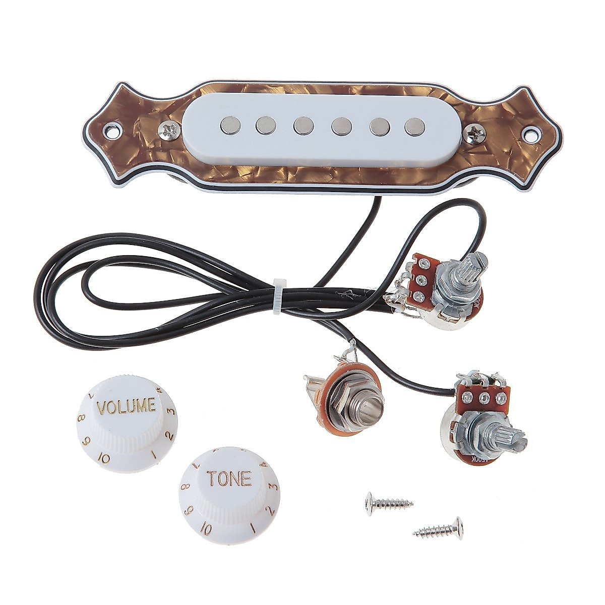 TraderPlus 1 sets Pre-wired 6-string Cigar Box Guitar Pickup with Volume & Tone for Electric Guitar (Brown)