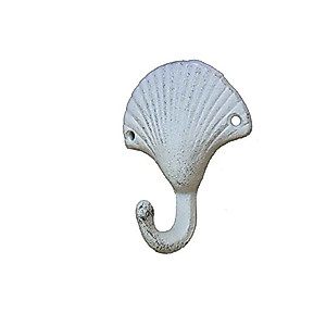 Hampton Nautical Decorative Cast Iron Seashell Wall Hook, Whitewashed