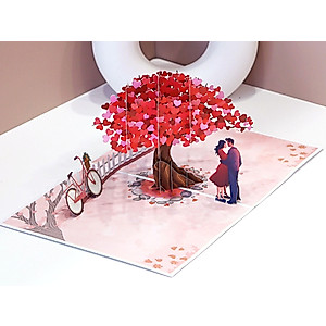 PQ Bees Pop Up Valentines Day Card | 3D Anniversary Wedding Thank You Birthday Card for Significant Other (Size 6 x 8 In - Romantic Couple Love Tree).