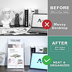 Acrylic Brochure Holder 8.5 x 11 inches, 3 Tier Clear Literature Holder with Removable Divider for Trifold 4 Inches Wide Pamphlet, Plastic Flyer Display Stand for Magazine, Document, Booklet