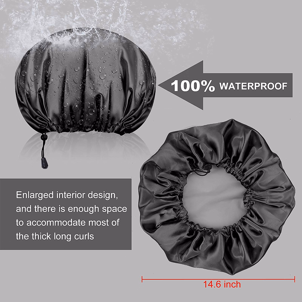 Shower Cap For Women Men 3PCS Shower Caps For Women Waterproof Extra Large Shower Cap Big Lined Rbersea Jumbo Reusable Shower Cap Long Hair Bonnet Set For Kids With Black Gold Pink Bath Cap Adjustable