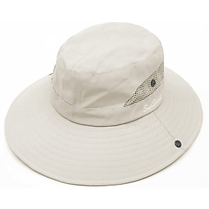 Womens Sun Hats Wide Brim Ponytail Hats Summer Beach Hat for Women Foldable Travel Safari Hats UPF50+(Size:M-L) (58cm/22.83inch,Beige)