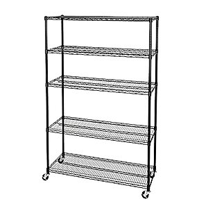 Seville Classics UltraDurable Heavy Duty NSF Solid Steel Wire Rack Storage Unit, Organizer for Garage, Warehouse, Office, Restaurant, Classroom, Kitchen, Black, 5-Tier Shelving, 48" W x 18" D