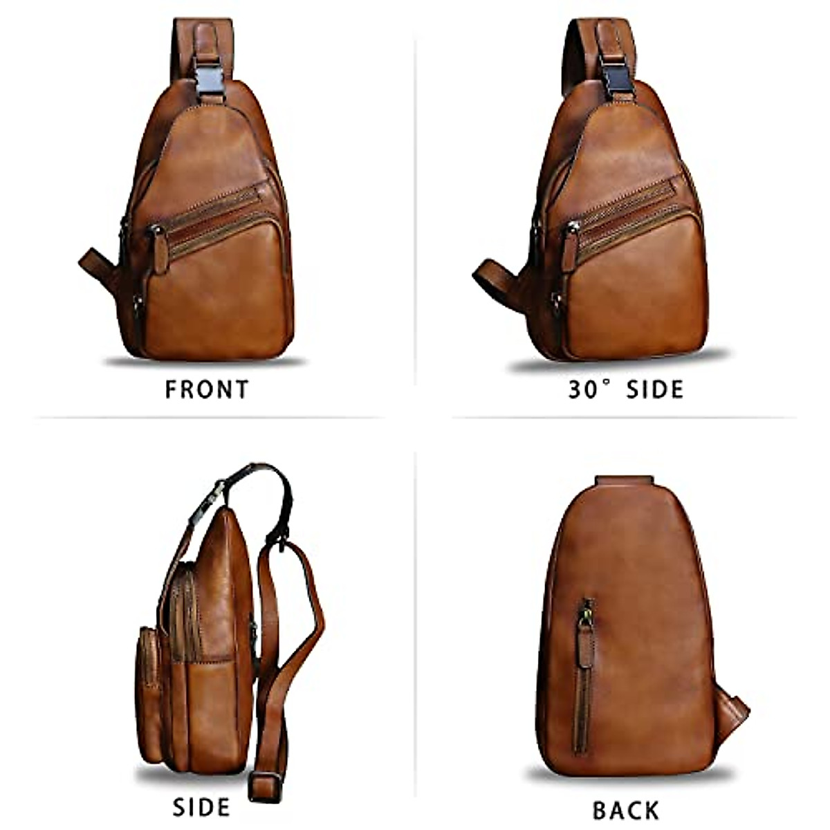 LRTO Genuine Leather Sling Bag Crossbody Purse Handmade Hiking Daypack Motorcycle Bag Retro Shoulder Backpack Vintage Chest Bag (Brown)