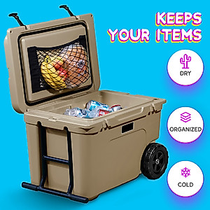 Cooler Net for Dry Storage and Organization - Compatible with YETI, RTIC, Igloo, Coleman, Lifetime, Pelican Ice Chests - Works with Cooler Lights, Wheel Kits, RTIC Cooler Accessories, and More