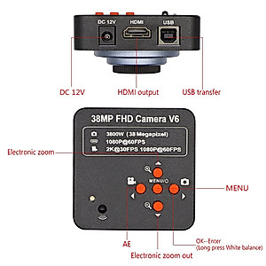 Handheld Digital Microscope Accessories 38MP 1080P 60FPS HDMI USB Industrial Digital Electronic Video Microscope Camera 120X C Mount Lens w/56 LED Ring Light Illuminator Microscope Accessories (Color
